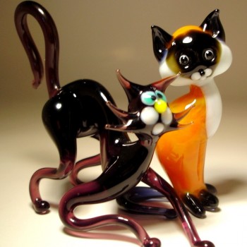 Artisan Glass Cat Figurines - Unique Cat Gifts - Glass Lilies